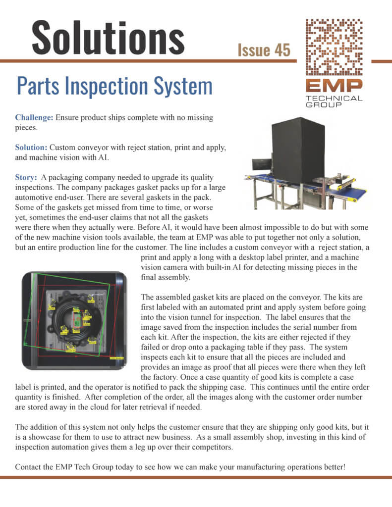 Deep Learning Parts Inspection - EMP Tech Group