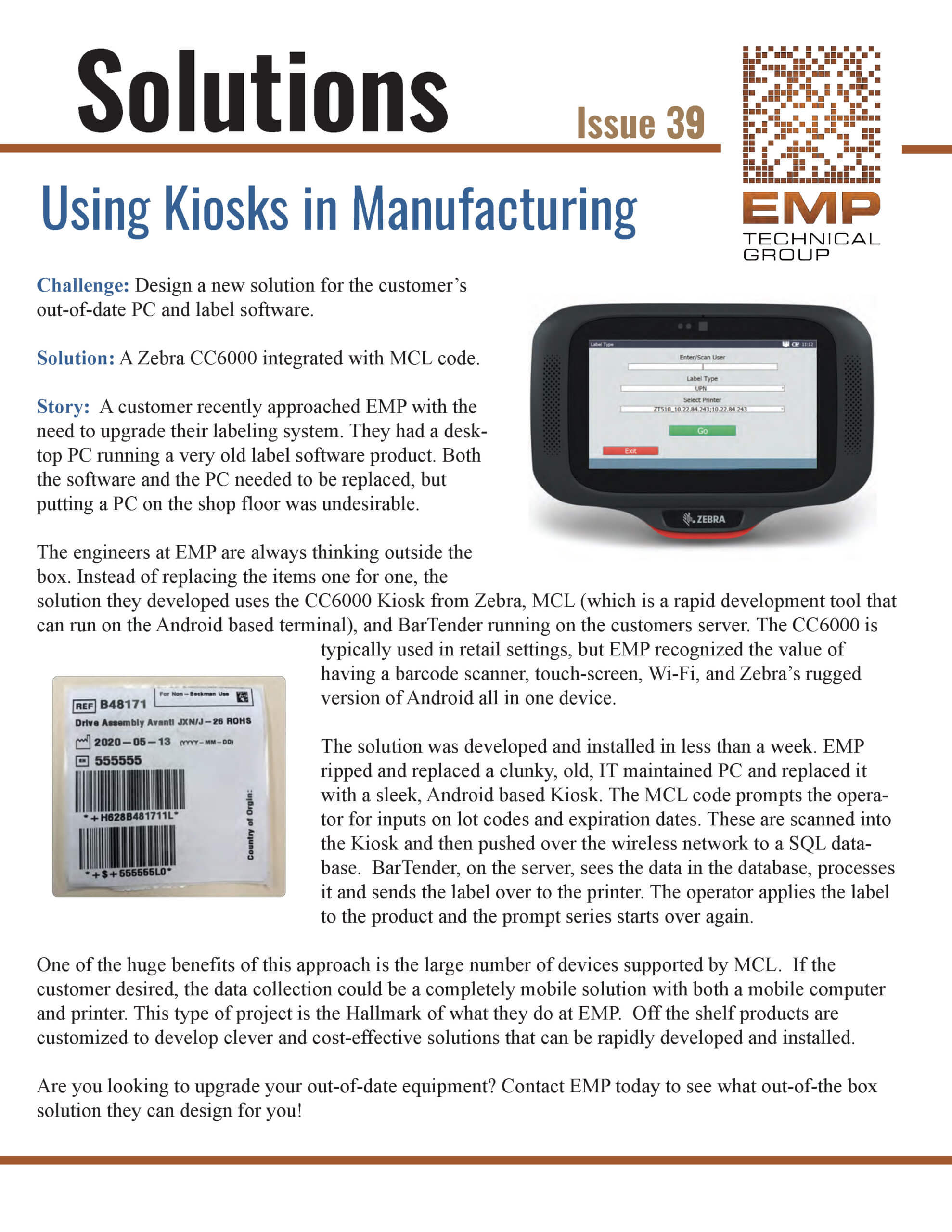 Label Printing Kiosk for Shop Floor - EMP Tech Group