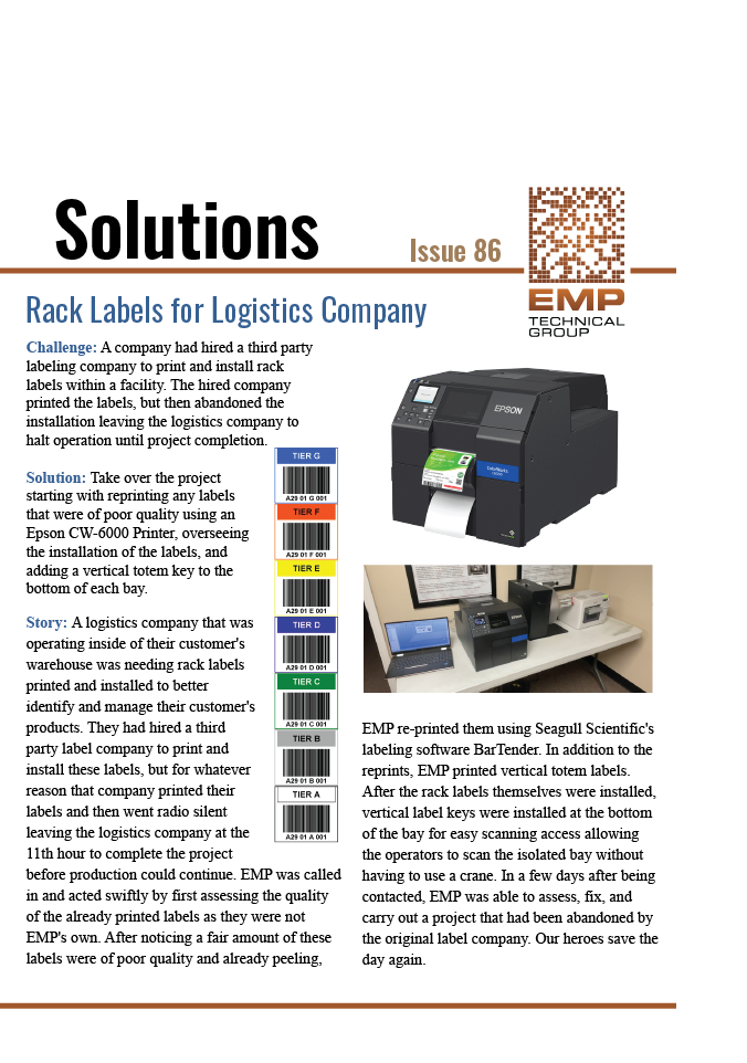 Rack Labels for Logistics Company - EMP Tech Group